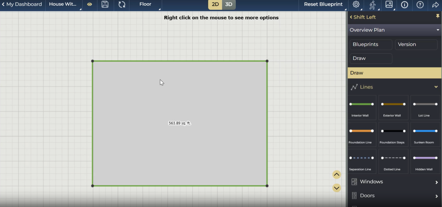 2D designer, 2D view, create structure of housee